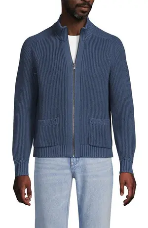 LANDS' END Long Sleeve Drifter Full Zip Cardigan Sweater - Deck Gray