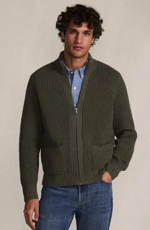 LANDS' END Long Sleeve Drifter Full Zip Cardigan Sweater - Forest Moss