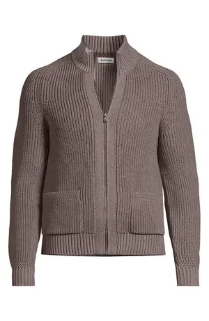 LANDS' END Long Sleeve Drifter Full Zip Cardigan Sweater - Light Bark Heather