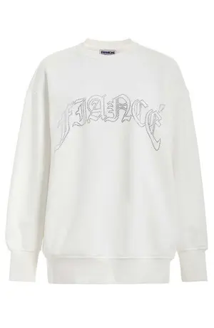 BRIDEMERCH Fiancé Rhinestone Crewneck - White