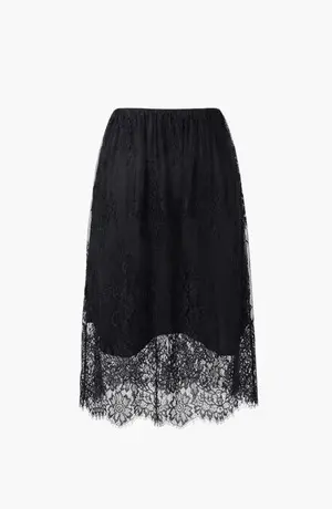 MODENAIRE Layered Lace Midi Skirt With Sheer Hem - Black