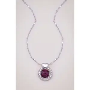 MODENAIRE Round Heart Accent Pendant Necklace - Amethyst