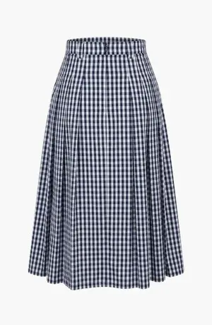 MODENAIRE High Waist Pleated Gingham Midi Skirt