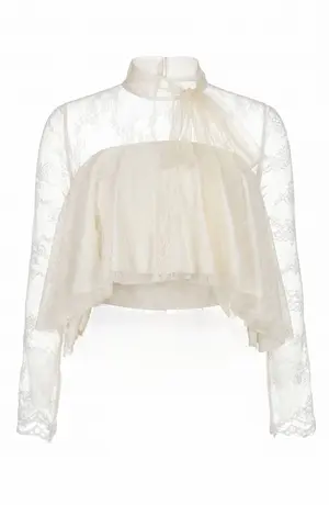 MODENAIRE Lace Overlay Crop Top
