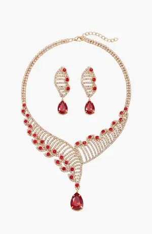 MODENAIRE Crystal Helix Necklace And Earring Set - Ruby Red