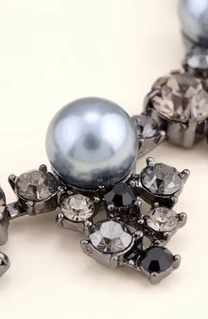 MODENAIRE Faux Pearl Crystal Statement Necklace And Earring Set