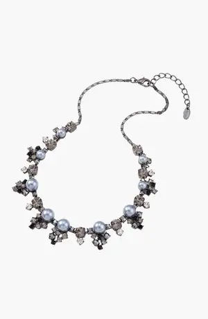 MODENAIRE Faux Pearl Crystal Statement Necklace And Earring Set