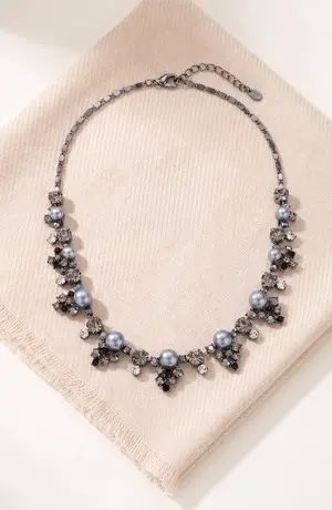 MODENAIRE Faux Pearl Crystal Statement Necklace And Earring Set