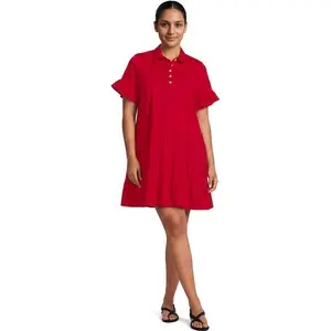 LANDS' END Poplin Flutter Sleeve Knee Length Tiered Dress - Compass Red