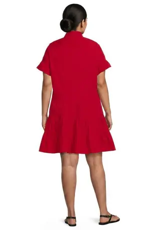 LANDS' END Poplin Flutter Sleeve Knee Length Tiered Dress - Compass Red