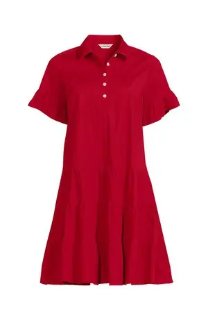 LANDS' END Poplin Flutter Sleeve Knee Length Tiered Dress - Compass Red