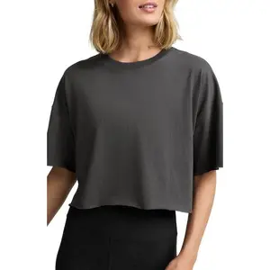 Beyond Yoga Cropped T-shirt With Raw Hem - Heather Gray