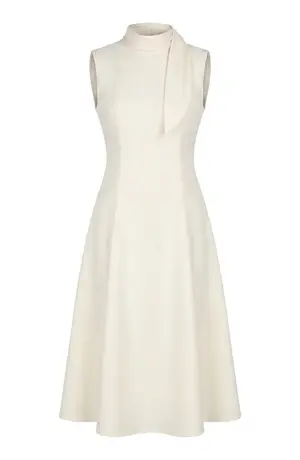 MODENAIRE High Neck Sleeveless Midi Dress With Tie Detail