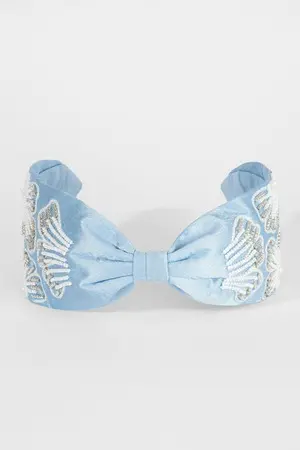 HAIR DRAMA CO. Flora Embellished Knotted Hair Band - Blue