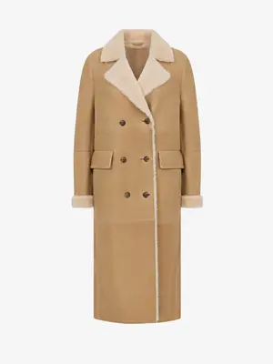 MINE BILGI Symphony Merino Shearling Double-breasted Long Coat - Chalk