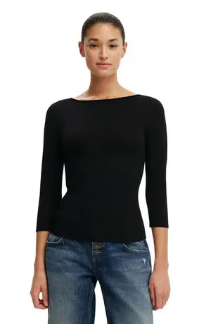 COTTON ON Close Knit Boat Neck Long Sleeve Top - Black