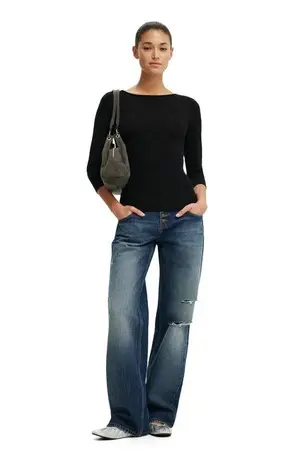 COTTON ON Close Knit Boat Neck Long Sleeve Top - Black