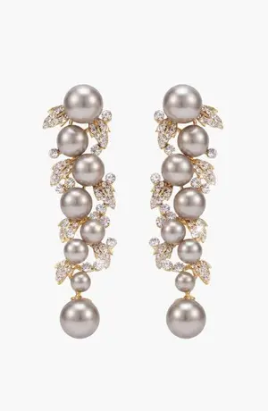 MODENAIRE Elegant Pearl Crystal Drop Earrings - Gold