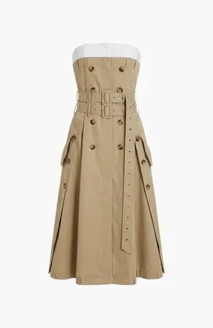 MODENAIRE Strapless Trench Midi Dress With Double Belt Detail