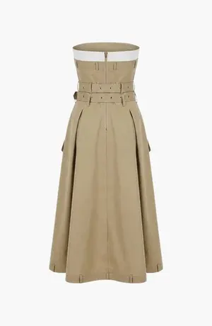 MODENAIRE Strapless Trench Midi Dress With Double Belt Detail
