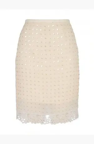 MODENAIRE Embellished Sequin Lace Hem Mini Skirt