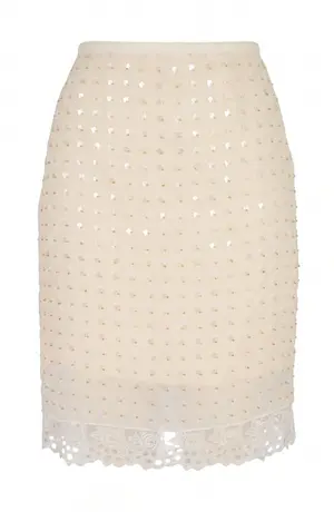 MODENAIRE Embellished Sequin Lace Hem Mini Skirt