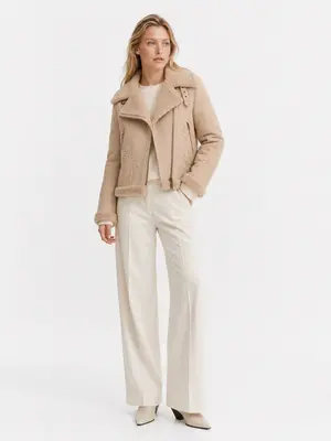 MINE BILGI Embroidered Merino Curly Shearling Biker Jacket