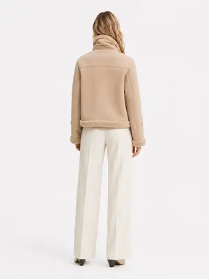 MINE BILGI Embroidered Merino Curly Shearling Biker Jacket