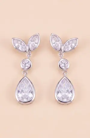MODENAIRE Crystal Leaf-inspired Drop Earrings - Silver