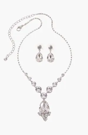 MODENAIRE Teardrop Crystal Necklace And Earrings Set