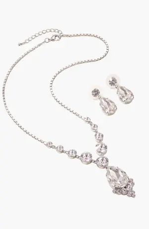 MODENAIRE Teardrop Crystal Necklace And Earrings Set