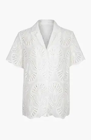 MODENAIRE Scalloped Eyelet Shirt With Coastal Shell Motif