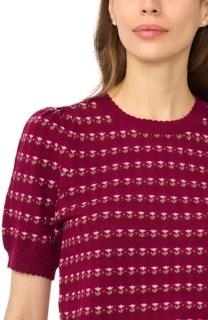 CECE DUPRAZ Flower Pointelle Short Sleeve Sweater