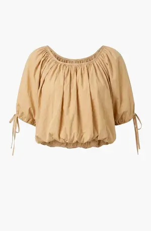 MODENAIRE Puff Sleeve Top With Gathered Neckline
