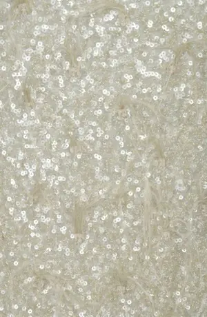 MODENAIRE Sequin Mermaid Maxi Dress With Feather Trim
