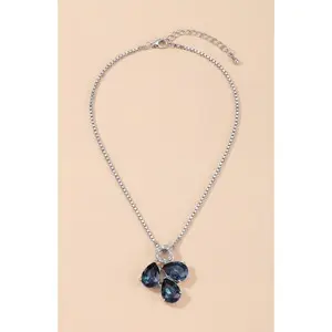 MODENAIRE Teardrop Trio Cluster Pendant Necklace - Sapphire