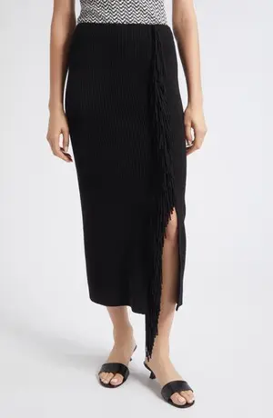 Emporio Armani High Waist Fringe Skirt - Solid Black
