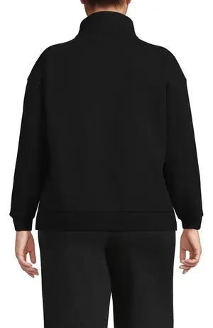 LANDS' END Serious Sweats Relaxed Quarter Zip Pullover - Black