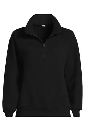 LANDS' END Serious Sweats Relaxed Quarter Zip Pullover - Black