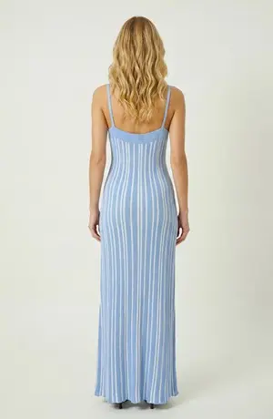 MODENAIRE Sleeveless Knitted Striped Maxi Dress - Blue