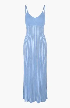 MODENAIRE Sleeveless Knitted Striped Maxi Dress - Blue