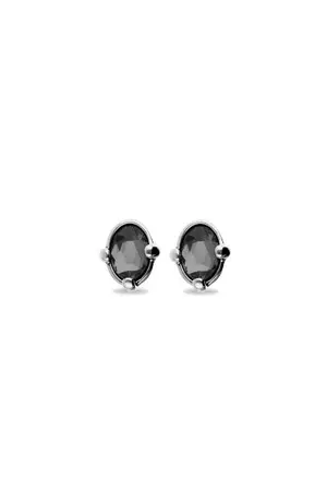UNODE50 Sterling Plated Earrings With Black Faceted Crystal - Silver