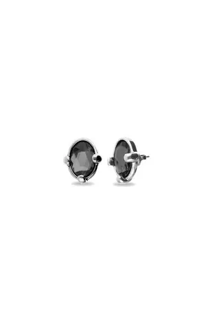 UNODE50 Sterling Plated Earrings With Black Faceted Crystal