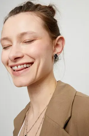 UNODE50 Sterling Plated Earrings With Black Faceted Crystal