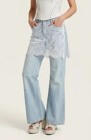 MODENAIRE Wide Leg Pants With Lace Overlay