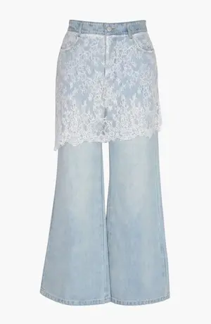 MODENAIRE Wide Leg Pants With Lace Overlay