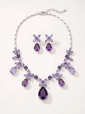 MODENAIRE Crystal Necklace And Earrings Set - Purple