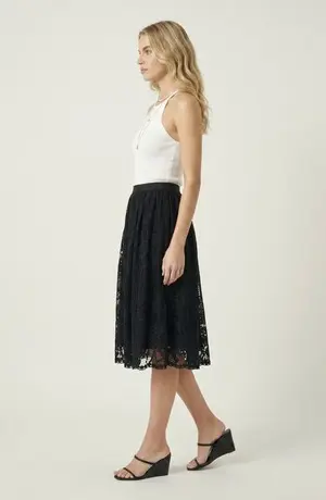 MODENAIRE High-waist Lace Overlay Mini Skirt With Sheer Hem