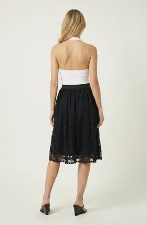 MODENAIRE High-waist Lace Overlay Mini Skirt With Sheer Hem