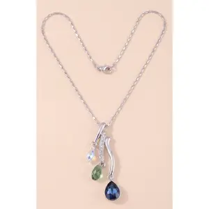 MODENAIRE Crystal Trio Teardrop Pendant Necklace - Silver